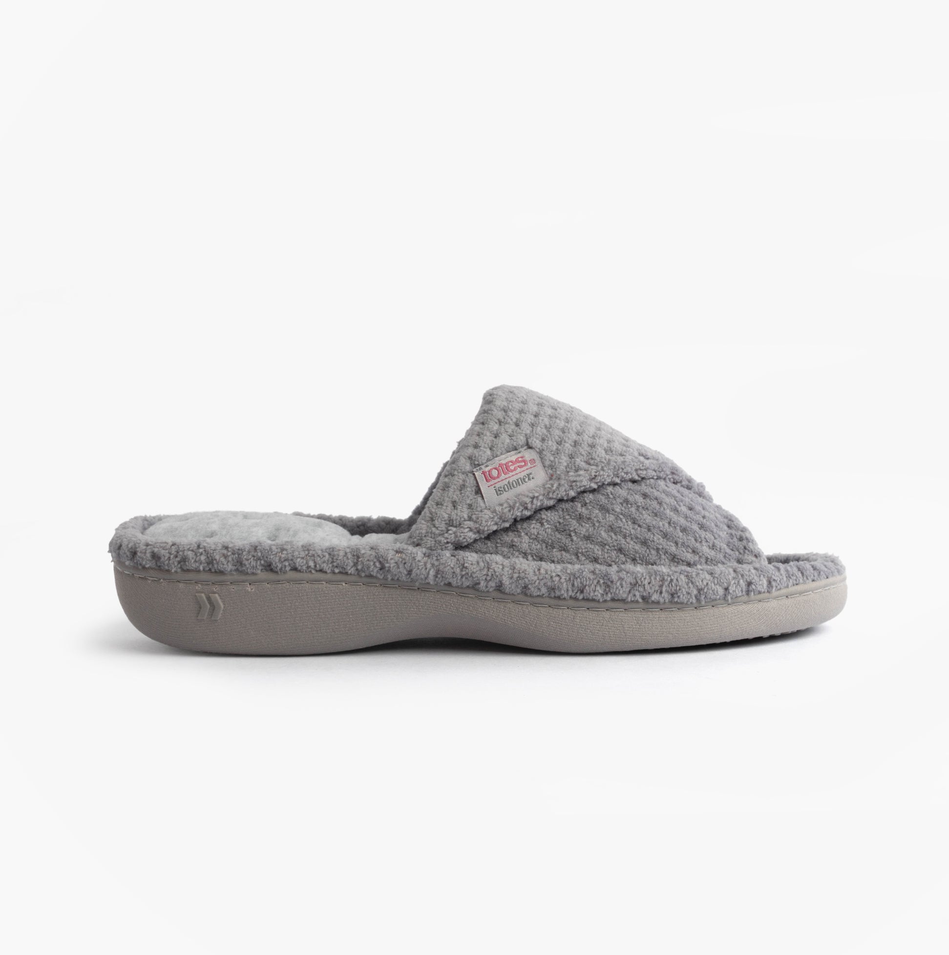 Totes Isotoner POPCORN TURNOVER OPEN TOE Womens Mule Slippers Pale Grey ...
